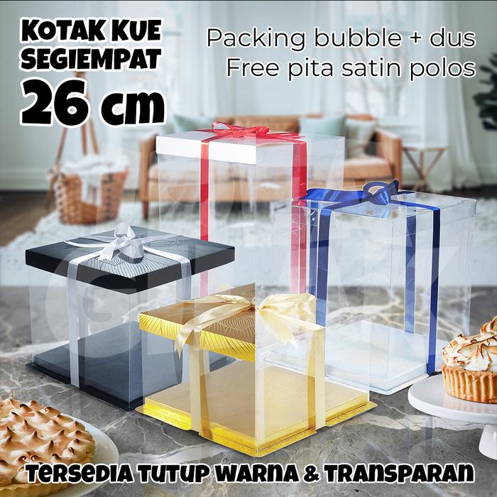 Jual Cake Box Kotak Transparan Mika Bening Putih/Hitam/Gold/Silver 26 ...