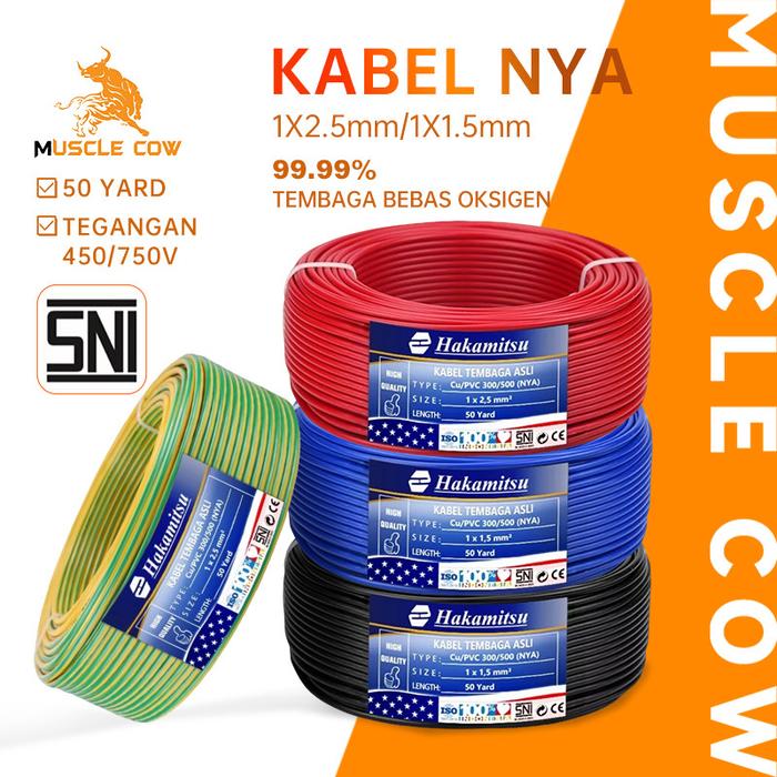 Promo MUSCLE COW Kabel NYA 50 Yard（45M） – 99.99% Tembaga Murni, 1x2.5mm ...