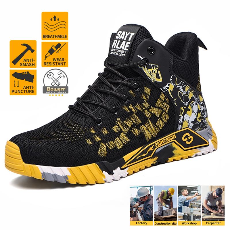 Bowerr high cut men safety shoes Sneakers Labor Shoes Comfortable ...