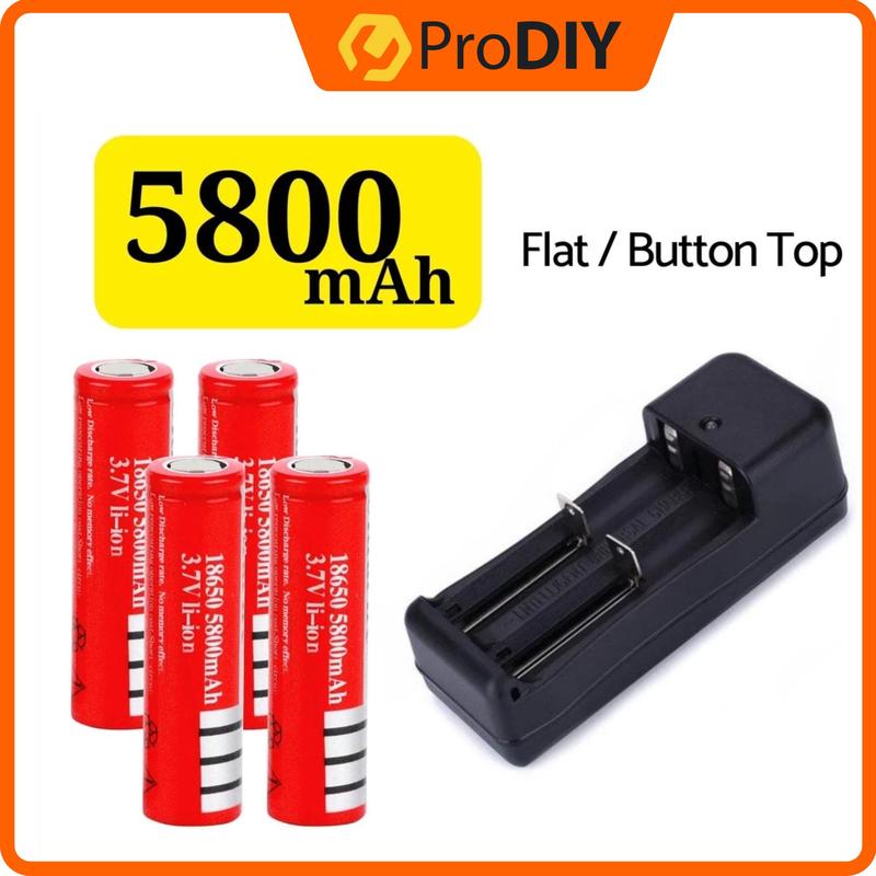 4Pcs 3.7v 18650 5800mAH Rechargeable Battery ( Flat Top / Button ...