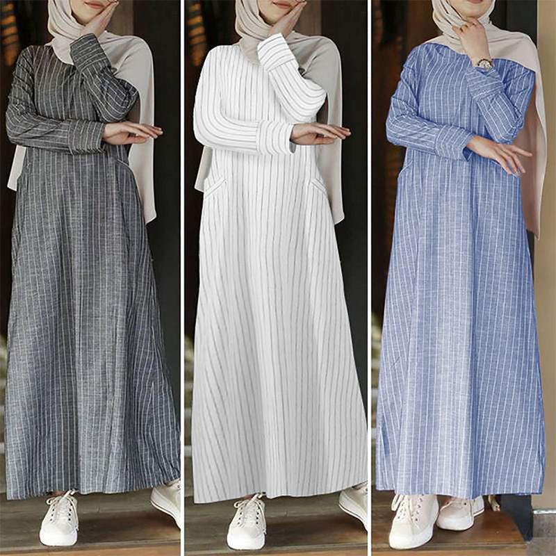 Mieeuo - gaun Maxi tradisional untuk wanita, leher bulat, lengan ...