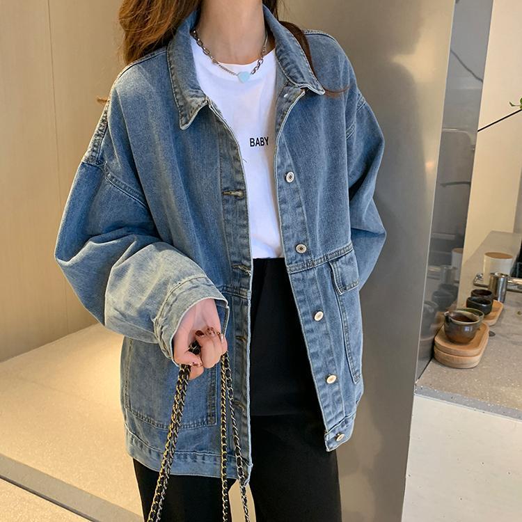 Kot Denim, Longgar, Gaya Korea, Lengan Panjang, untuk Wanita, Sesuai ...