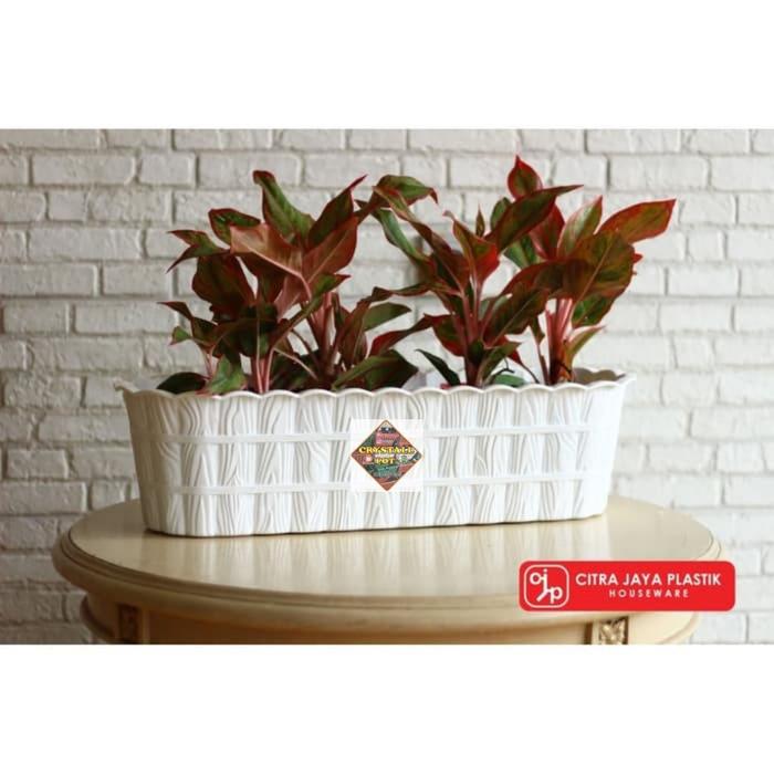 Jual Pot Bunga Panjang Tanaman Hias Putih CJP Motif Kayu Pot Taman ...