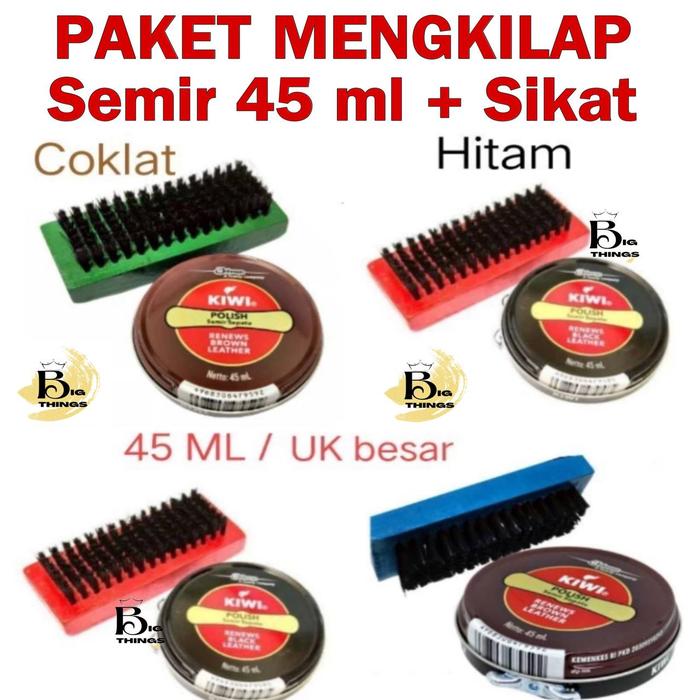 Jual Paket Semir + Sikat Kiwi Paste Shoes 45ml Black Brown semir sepatu ...