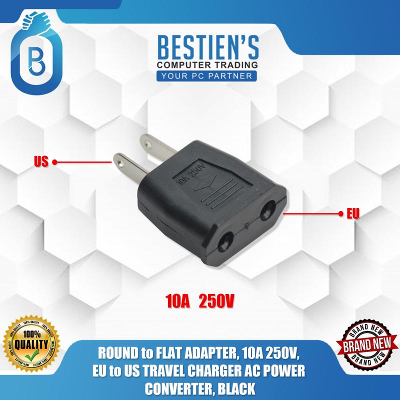 ROUND to FLAT ADAPTER, 10A 250V, EU to US TRAVEL CHARGER AC POWER ...