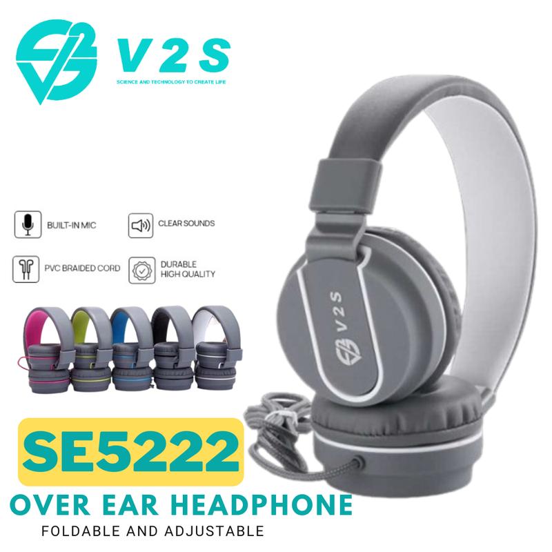 V2S SE-5222 Wired Over The Ear 3.5mm Headphone Collapsible Foldable ...
