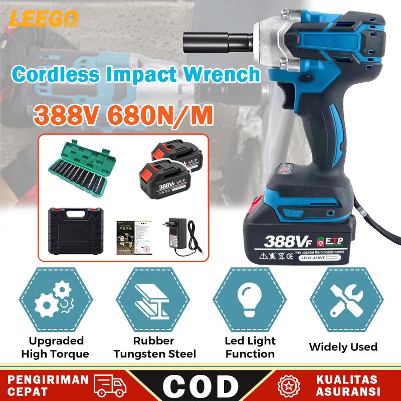 388V Cordless Impact Wrench 680N/M Brushless Impact Baterai Mesin ...