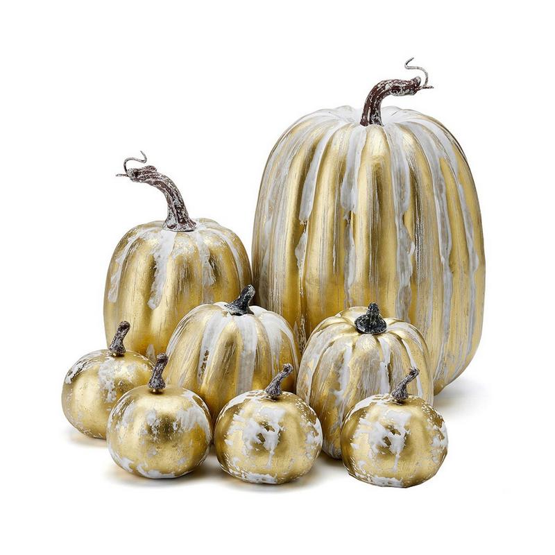 8PCS Assorted Fall Artificial Pumpkins Gold Brushed White Pumpkins ...