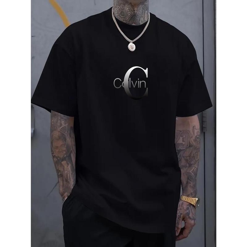 Calvin printed T-shirt round neck short sleeved shirt, casual all ...
