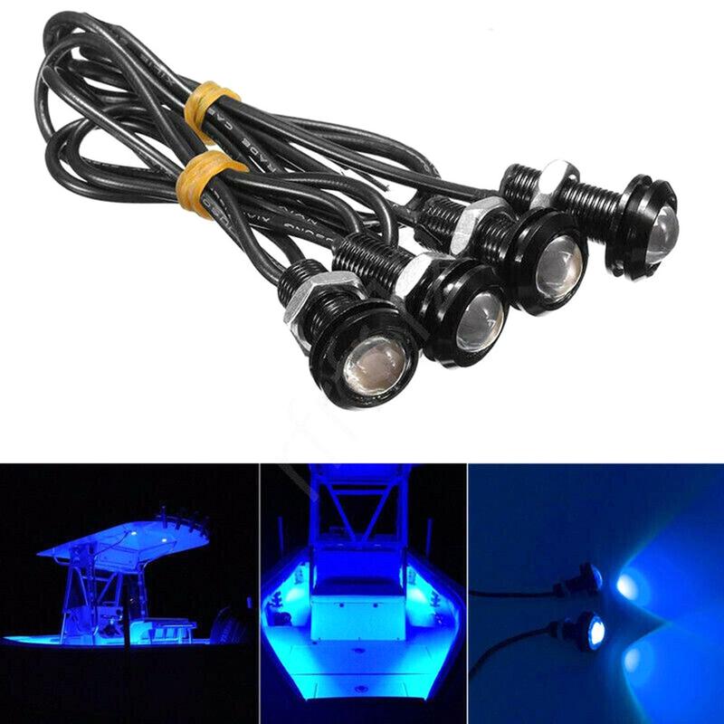4x Blue LED Boat Light Silver Waterproof Outrigger Spreader Transom ...