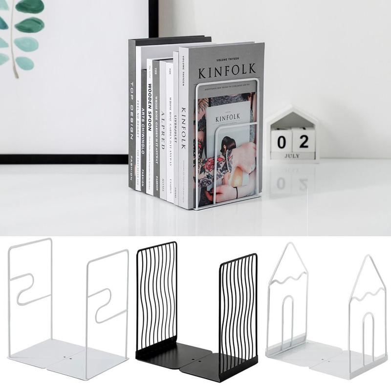 Modern Hollow Metal Bookends Sturdy Reusable Simple Stand Space ...
