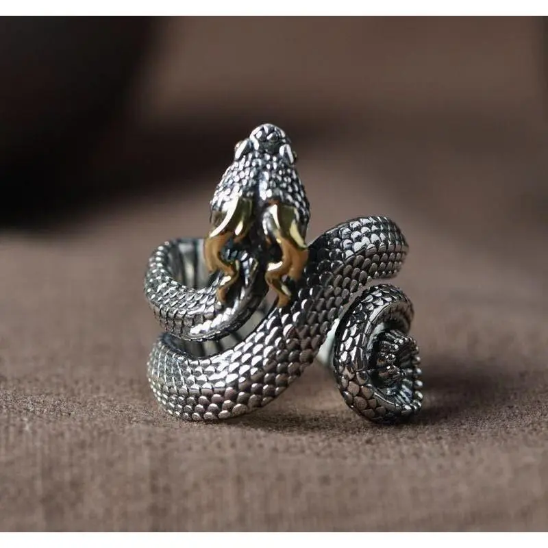 Cincin Ular Naga Tanduk Kuning Gaya Retro Pria Model Terbuka ( 2 Varian ...