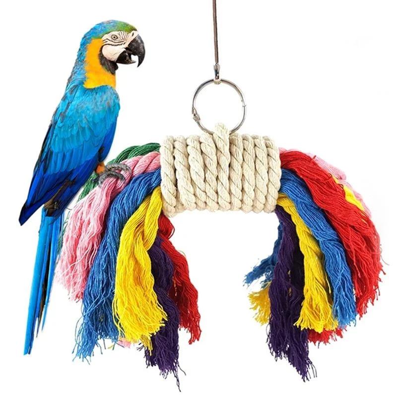 Mainan mengunyah untuk burung, tali gantung pelbagai warna, sangkar ...
