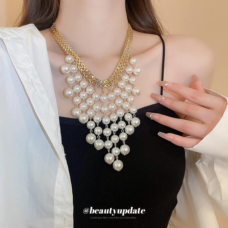 Tassel necklace with French exaggerated design, collarbone chain ...