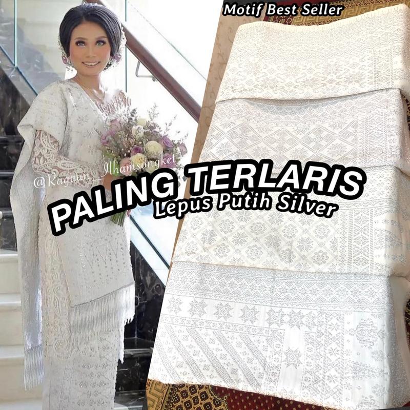 Songket Lepus Halus Putih Silver Motif Exclusive / songket tenun - Shop ...