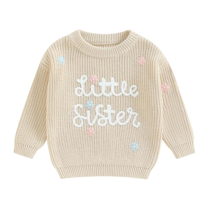 Baby Girl Fall Sweater Floral&Letter Embroidery Long Sleeve Round Neck ...