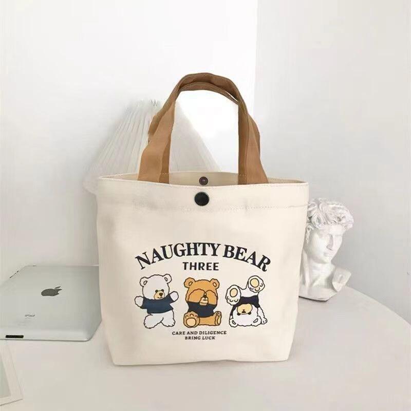 2024 New Little Bear Canvas in Hand with Bento Cute Cartoon Art ...