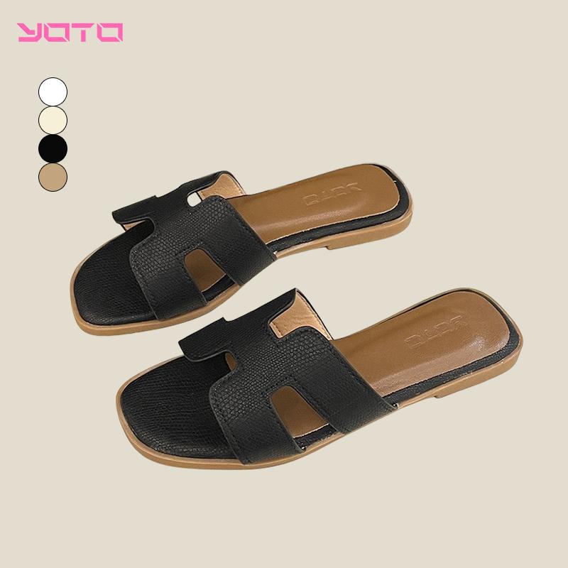 YOTO Shoes Leather H-Shaped Strap Slippers For Women Casual Fashionable ...
