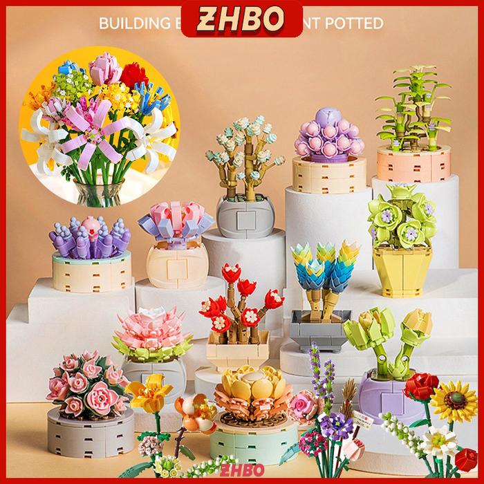 Promo Mainan Balok Susun Flowers DIY Bangunan Buket Bunga Untuk ...