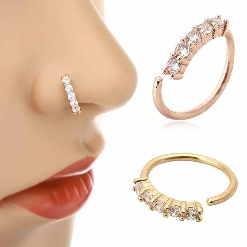 Copper Zircon Nose Ring and Nose Stud - Elegant Nose Jewelry with Hole ...