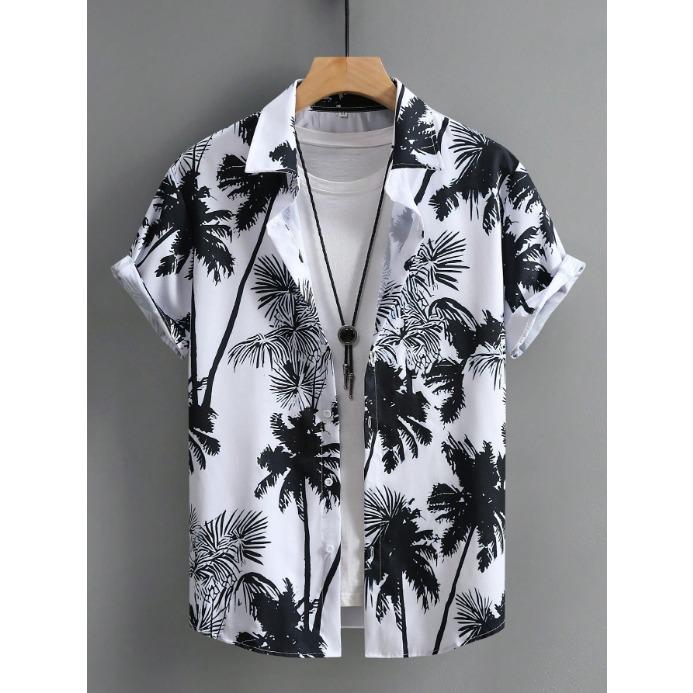Men's Short Sleeve Shirt, Palm Tree Print Top, Hawaiian Beac - TikTok ...