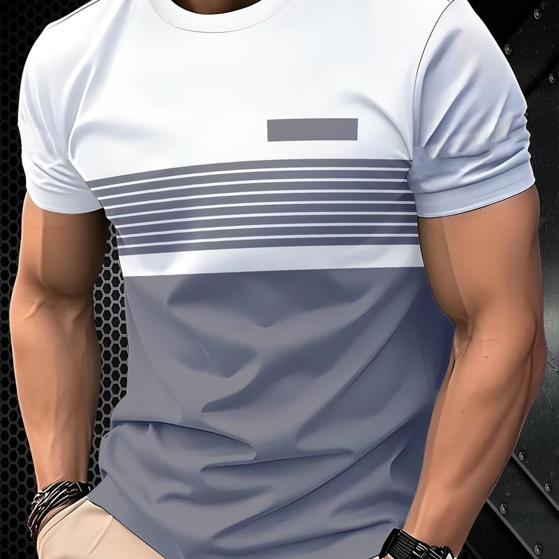 Breathable Polyester Blend 3D Print Two-Tone Stripe T-Shirt - TikTok ...