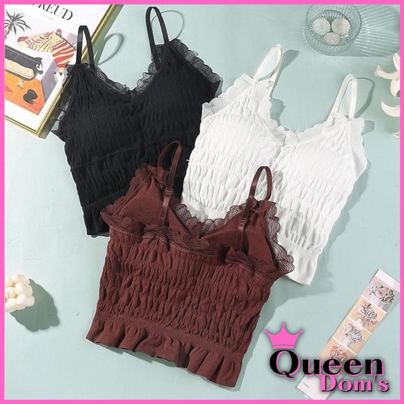 Bra Wanita Sports V-Neck Tanktop Lace dengan Pad Busa untuk Yoga Renda ...