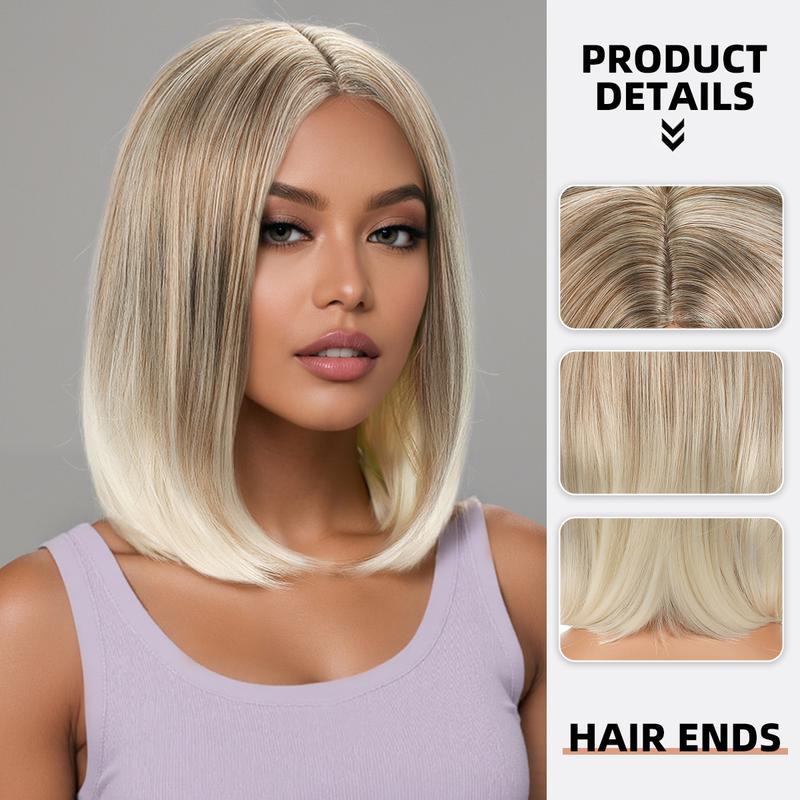 Short Blonde Wig for Women, Bobo Short Straight Synthetic Hair, Middle ...