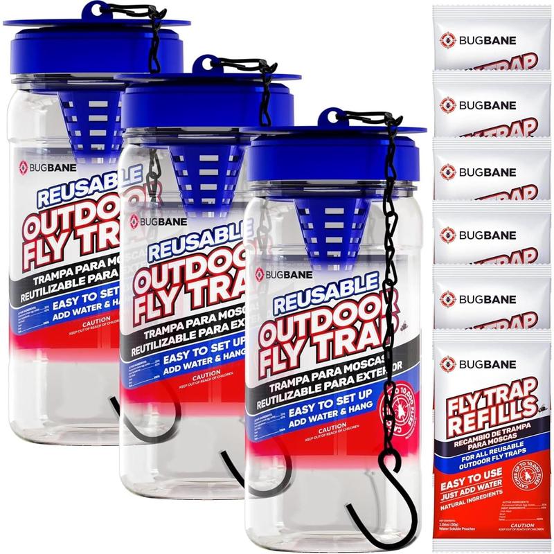 3 Fly Traps Outdoor Fly Trap for Patio with 6 Non-Toxic Dissolvable ...