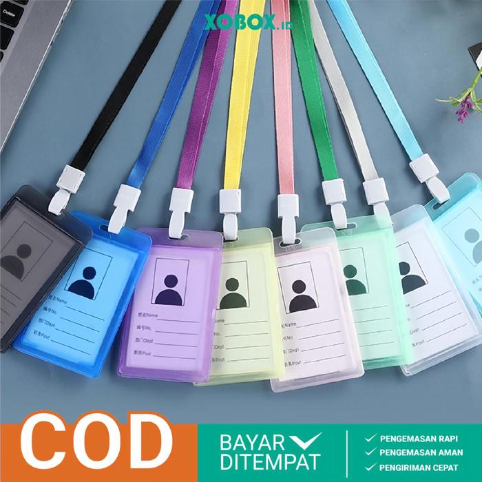 Promo Name Tag Tali ID Card Holder Plastik Transparant Simple Gantungan ...