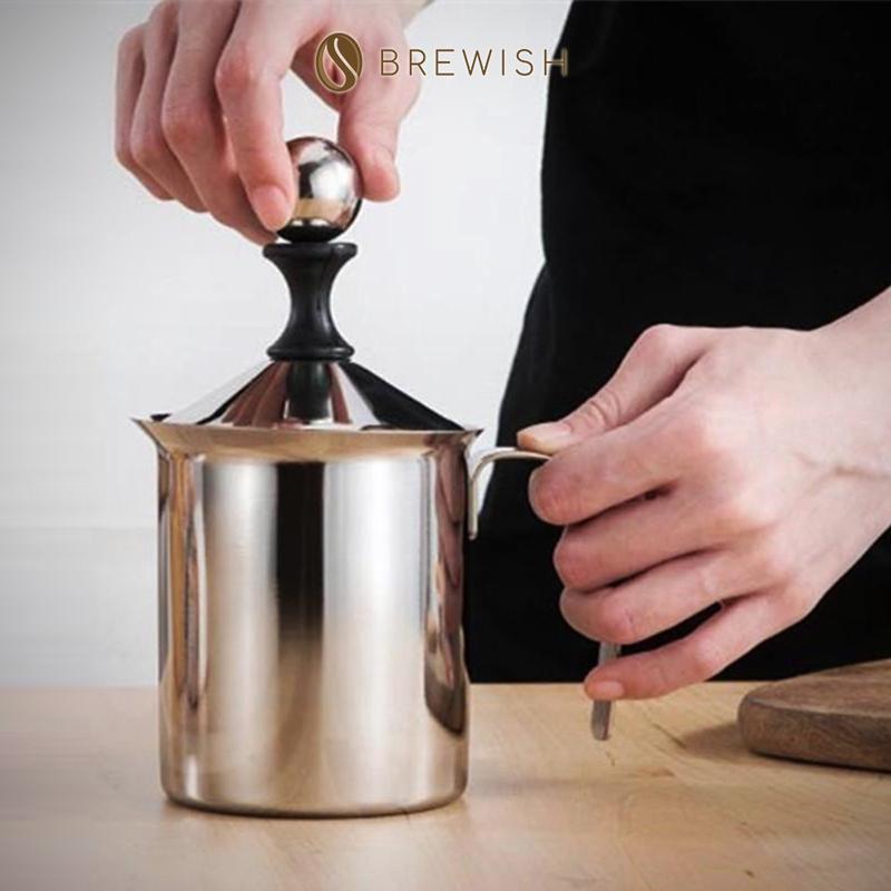 BREWISH Barista 400ml Stainless Steel Milk Frother Hand Pump - TikTok ...
