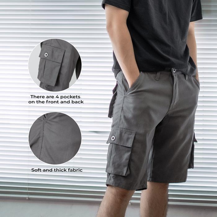 Promo BAPIN Shorts Cargo Pants Grey - Celana Cargo Pendek Pria Kain ...