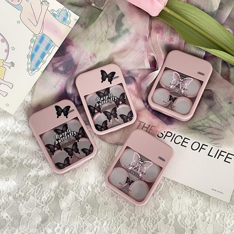 1Set Trendy Mini Contact Lenses Box Purple Black Butterfly Contact ...