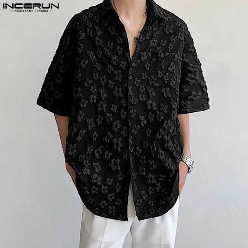 INCERUN Mens Short Sleeve Lattice Floral Lapel Casual Shirts - TikTok ...