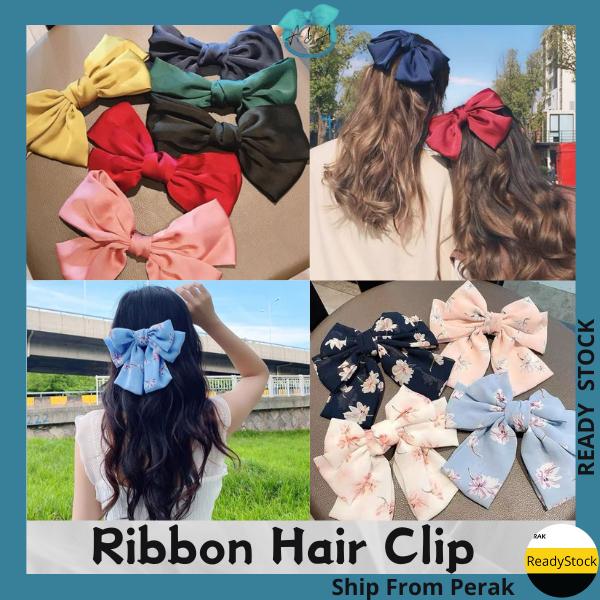 AIDA Hair Clip Cute Student Ribbon Plain Flower Big Bow Hairpin ...