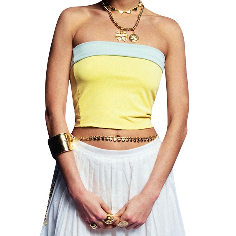 Women's Summer Tube Tops Sleeveless Strapless Contrast Color - TikTok ...
