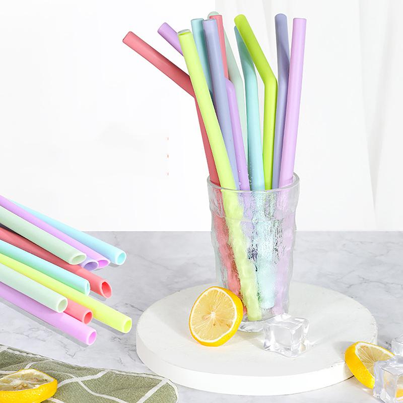 6Pcs Reusable Food Grade Silicone Straws Straight Bent Multicolor ...