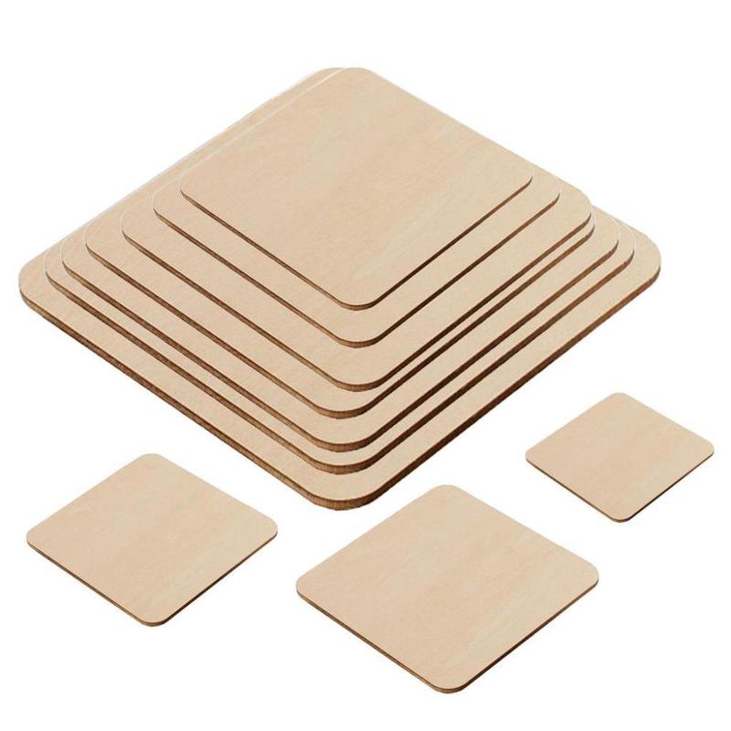 Unfinished Wood Pieces, 10-Pack Wooden Squares Cutout Chips for ...