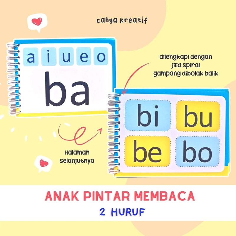 Buku Belajar Anak Membaca dua Huruf Kecil Flash Card Anak Paud - Shop ...