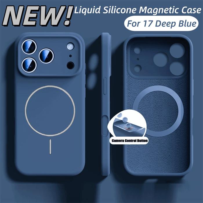 Promo Deep Biru Magnetic Silicone Phone Case for iPhone 17 Pro Max Soft ...