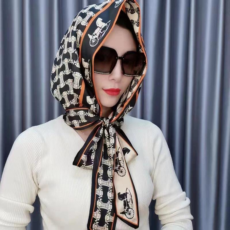 Scarf Head Cover Double Layer Imitated Silk Scarves Satin Ribbon ...