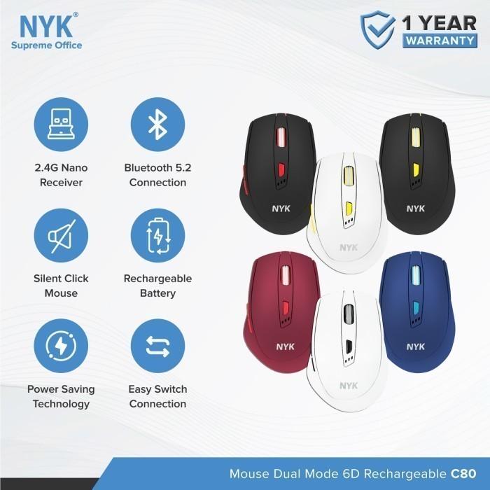 Jual NYK Mouse C80 White Black Dual Mode Bluetooth Wireless ...