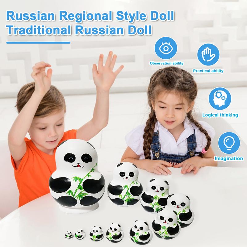 Fixaswe Stacked Panda Russian Matryoshka Doll Set Handmade Panda ...