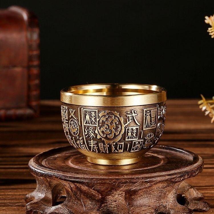 Brass relief Baifu Longfeng cup, entrance tribute tea cup, pure ...