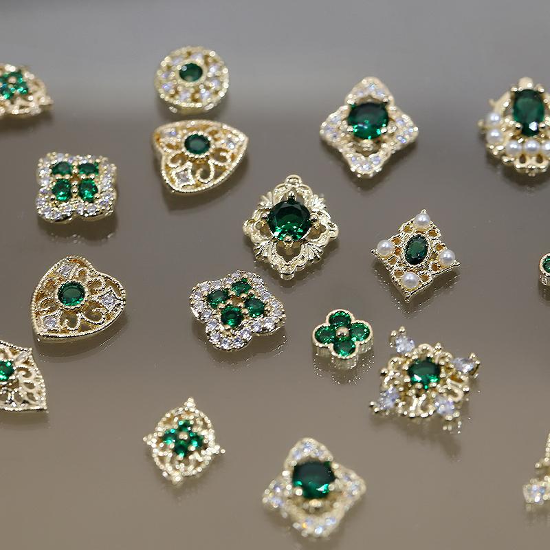 Luxury Green Clover Zircon Nail Glamour Rhinestone Clover Alloy Diy ...