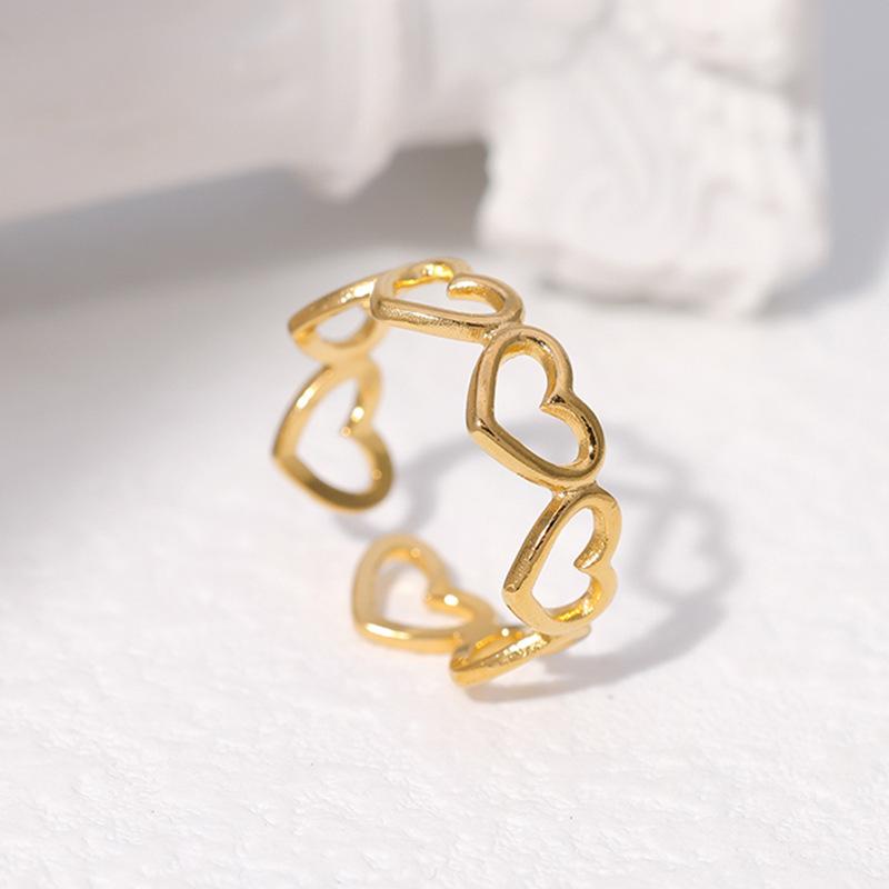 Trendy Heart-Shaped Titanium Steel Open Ring for Women Sweet Simple ...