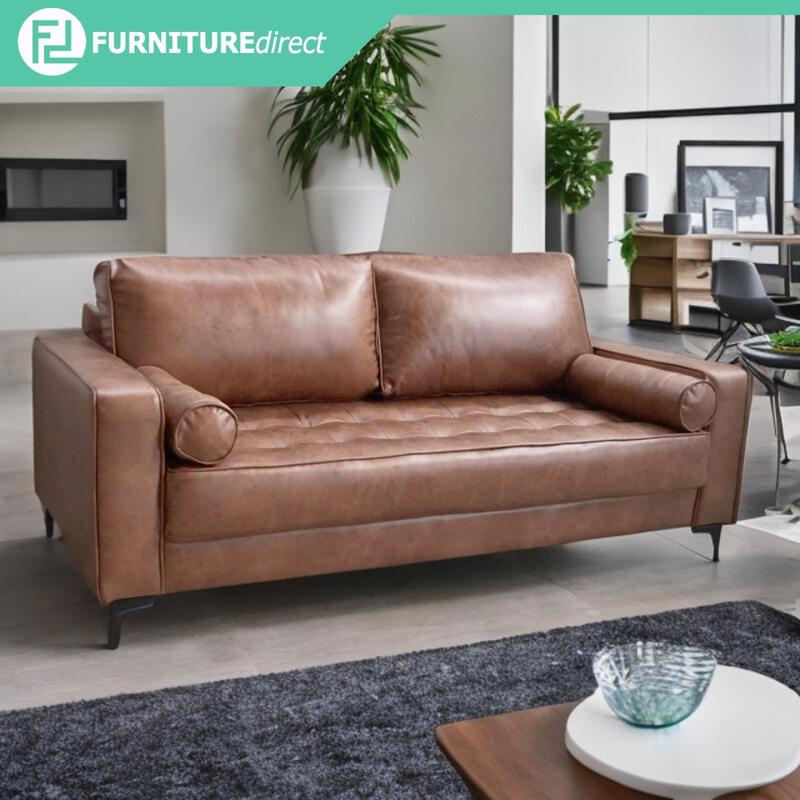 VELOZ 3 Seater Sofa in Leather look Synthetic Fabric-Brown - TikTok ...
