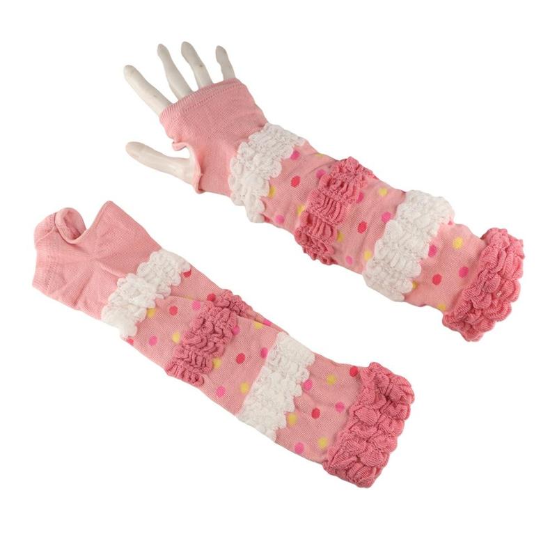 2 Pairs Kawaii Long Y2K Knitted Arm Sleeves Pink Dot Sun Protection ...