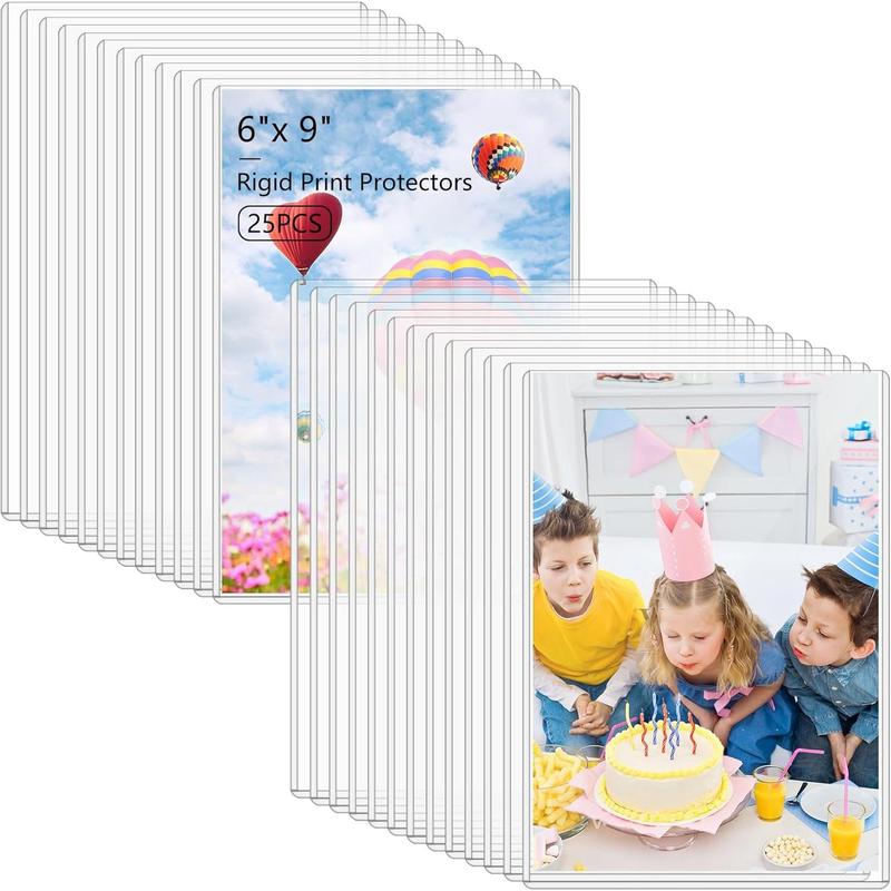 25 count 6" x 9" Rigid Print Protectors Clear Hard Plastic Sheet ...