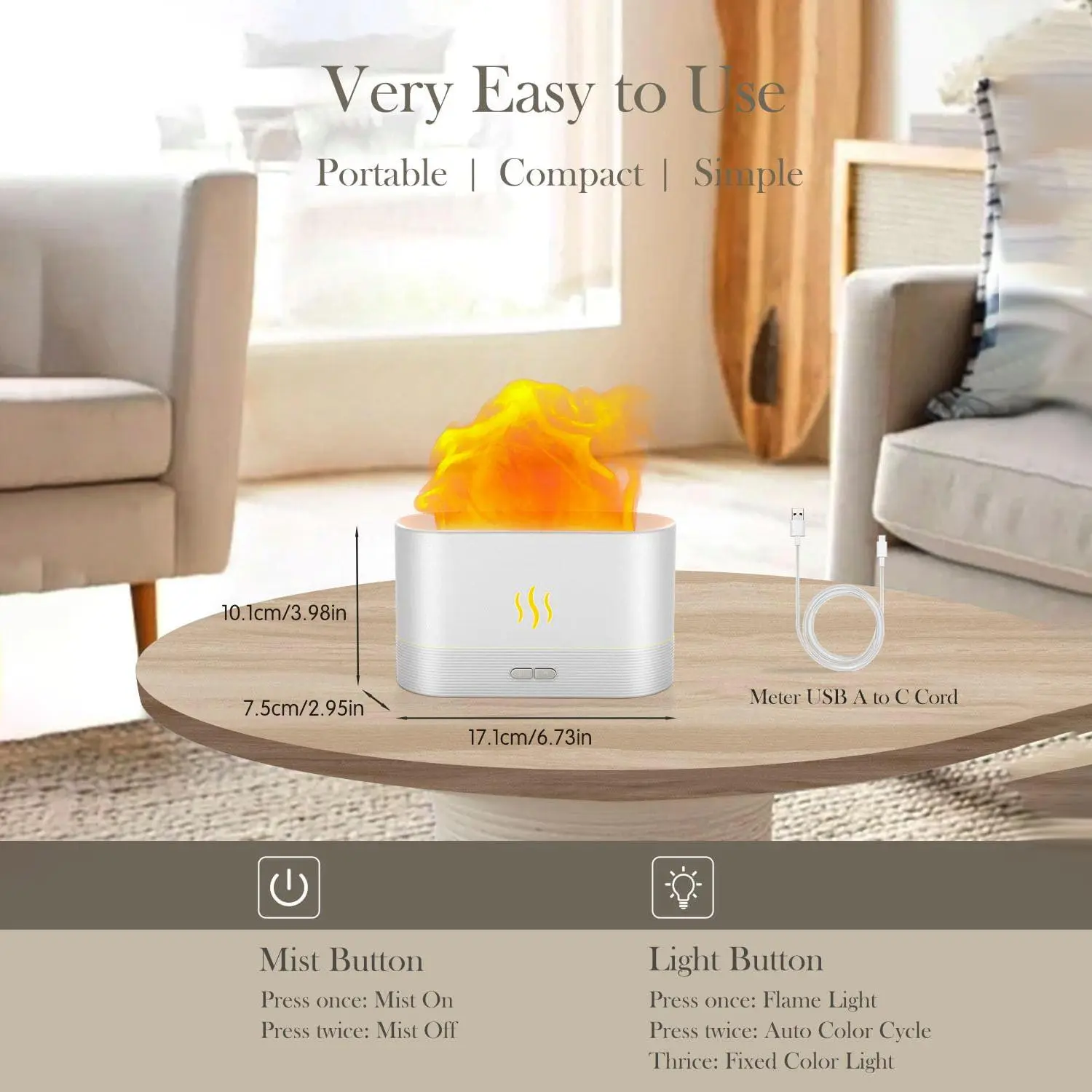 Creative Flame Design Air Humidifier, 1 Piece 180ml Noiseless Essential ...